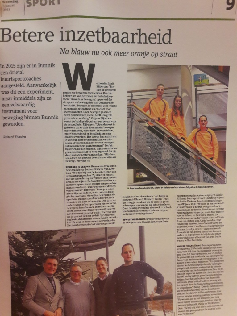 Krantenkop 3 januari - Bunnik Beweegt 3 | Heel Bunnik in beweging